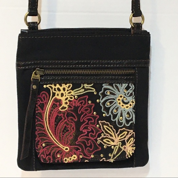 Fossil | Bags | Fossil Crossbody Canvas Black Embroidered Bag | Poshmark